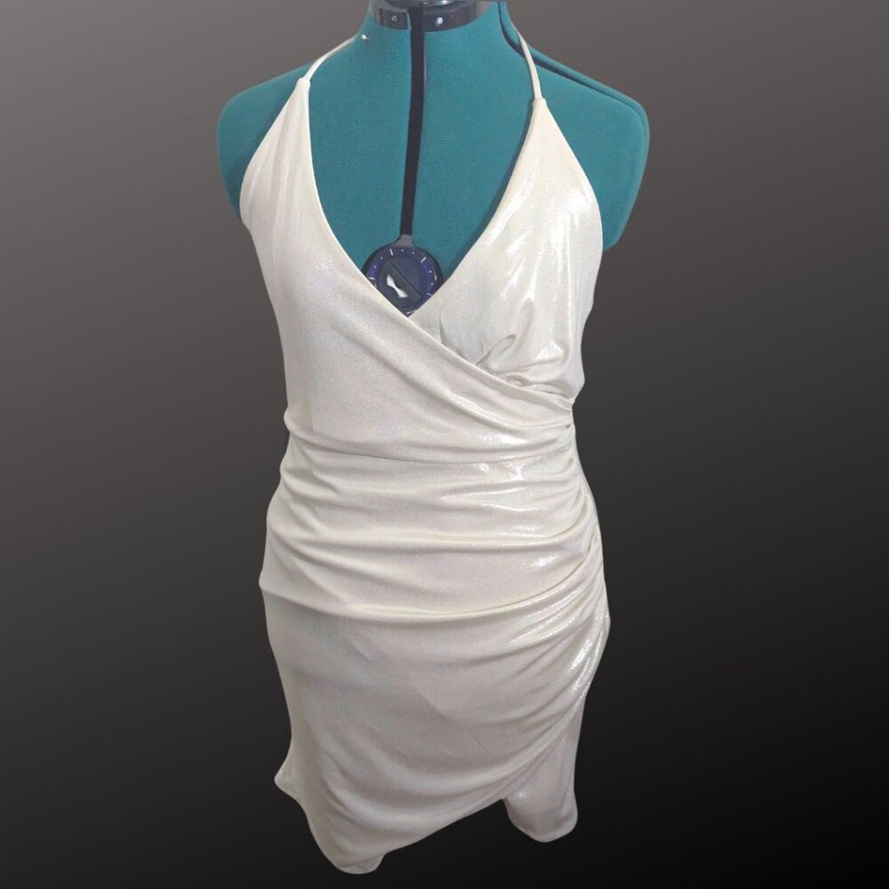 Free Shipping!!! Surplice Wrap Look Mini Dress - Gem